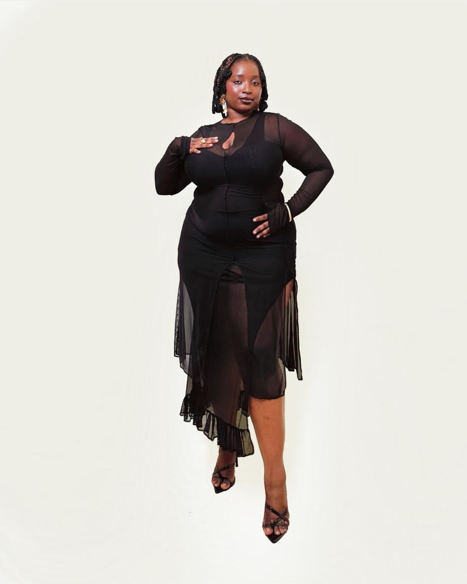 Double Silhouette Double layered Black Midi Dress | Bawsty. For all ...