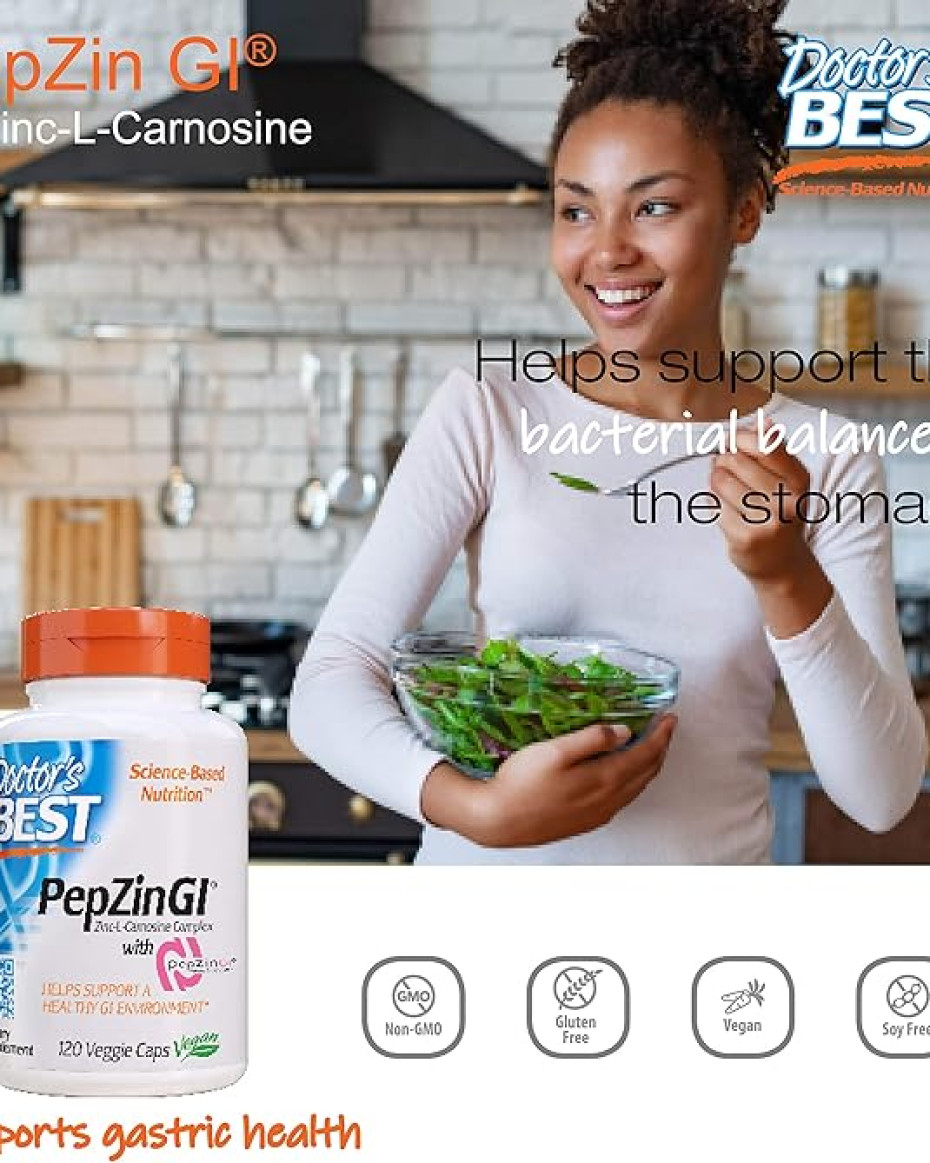 DOCTOR'S BEST Zinc-L-Carnosine Complex PepZin GI® - 120 Capsules ...