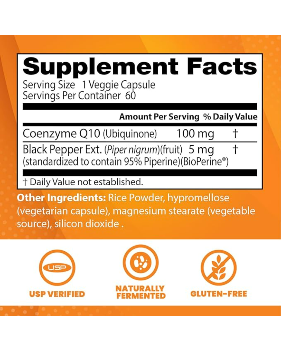 DOCTOR'S BEST High Absorption CoQ10 with BioPerine 100mg - 60 Capsules ...