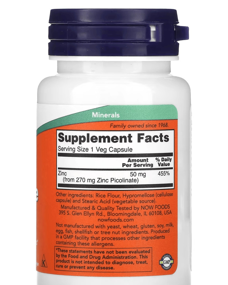 NOW FOODS Zinc Picolinate 50mg - 60 Capsules | VITYMINS.com. Your ...