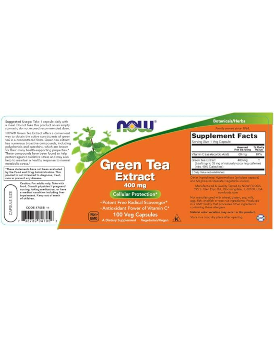 NOW Green Tea Extract 400mg With Vitamin C - 100 Capsules | VITYMINS ...