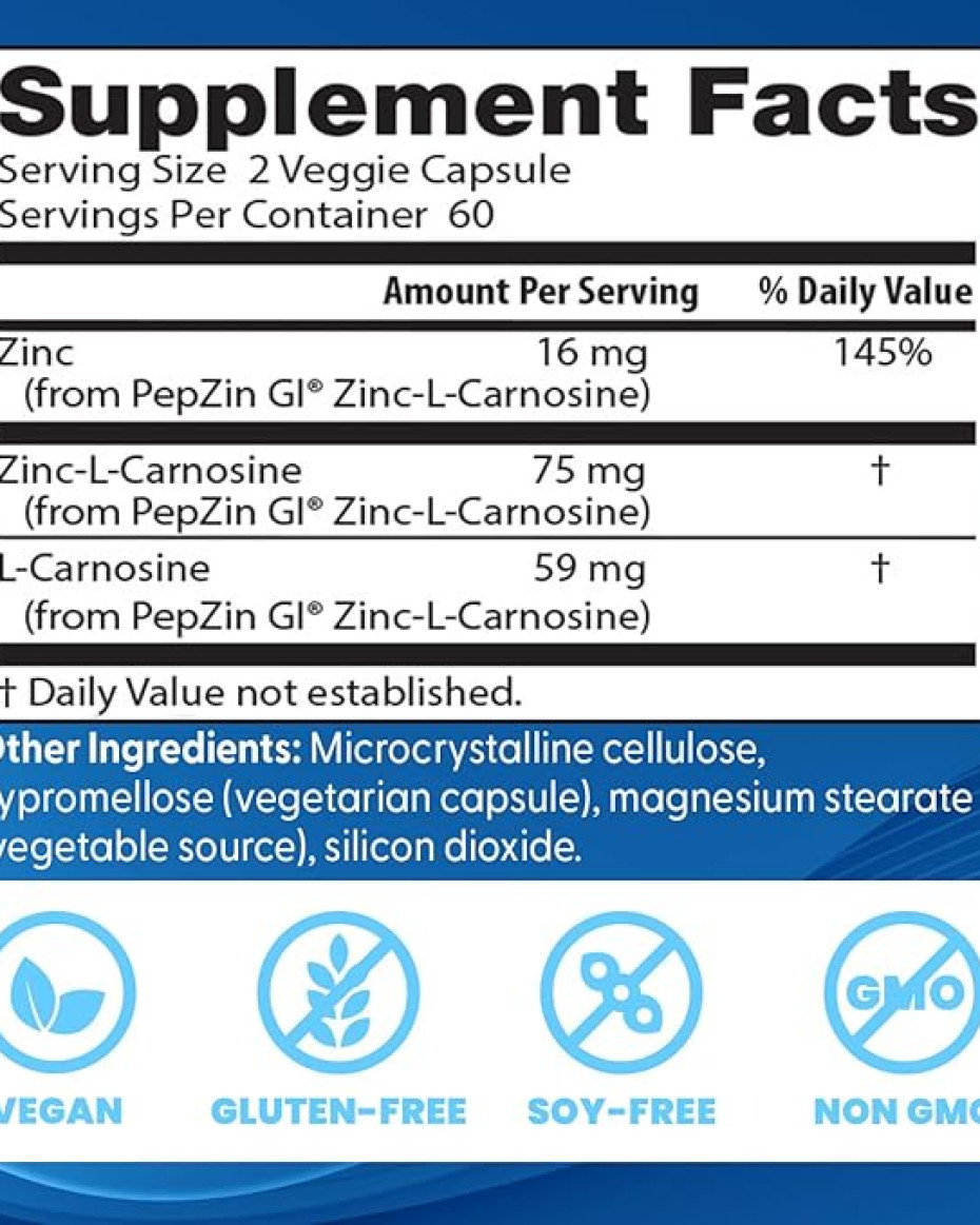 DOCTOR'S BEST Zinc-L-Carnosine Complex PepZin GI® - 120 Capsules ...