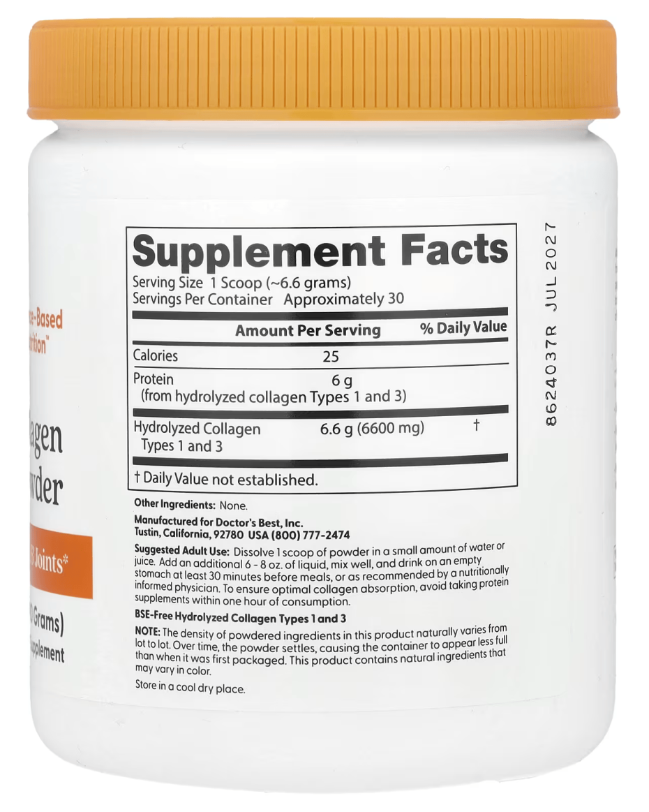 DOCTOR'S BEST Pure Collagen Powder Types 1 and 3 Powder - 200g ...