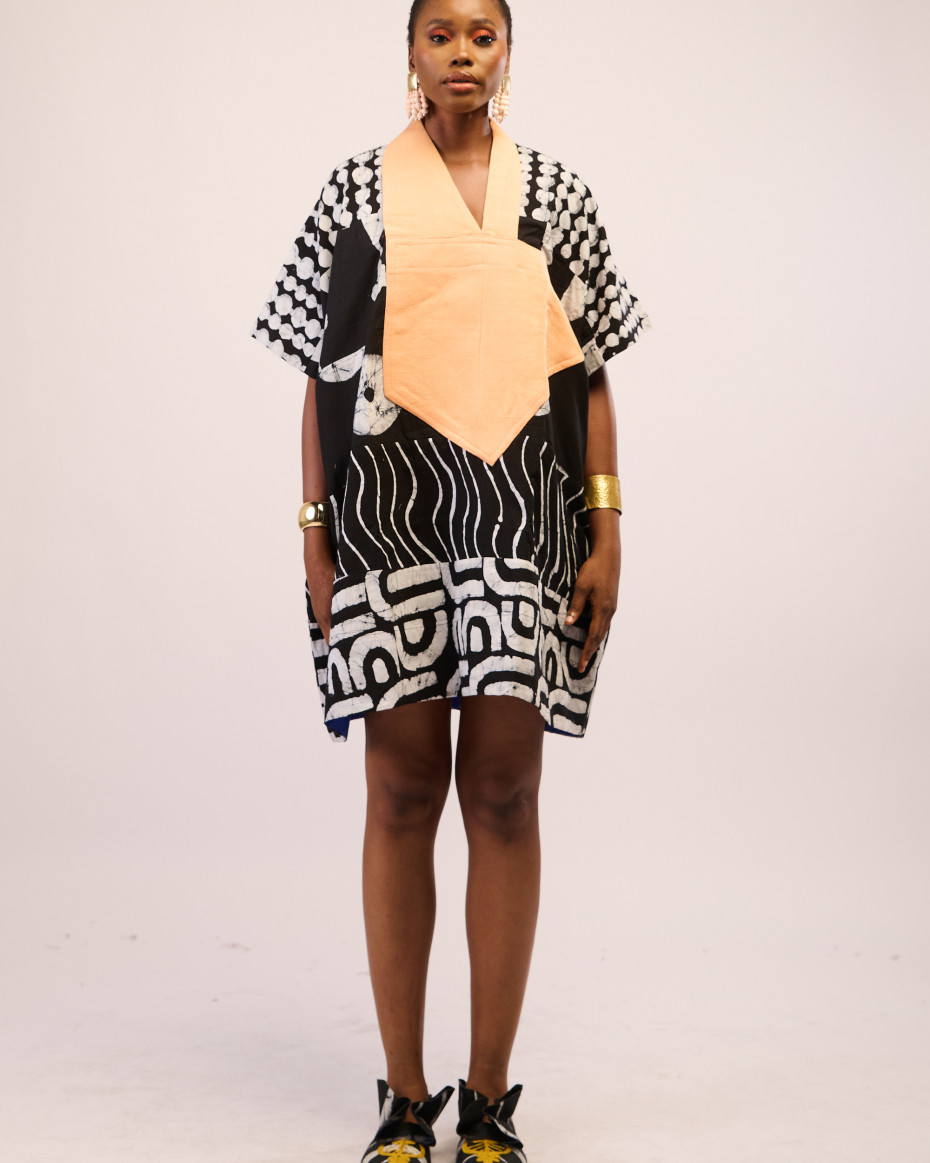 BLACK AND WHITE MULTIPRINT MINI AGBADA WITH PEACH ASO OKE | The Dyelab ...